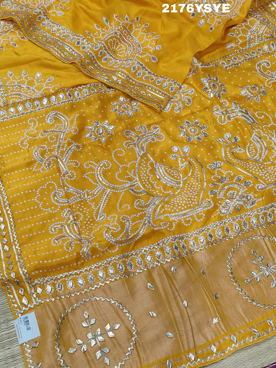 KcPc Royal Bandhani with Kachha Gota Patti Glow Modal Silk Saree VK – KCPC Bandhani