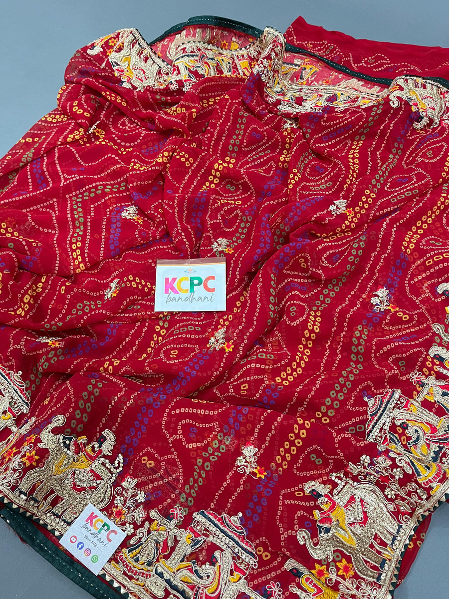 KcPc New Beautiful Rajasthani Traditional pure Georgette Chunri Saree – KcPc Bandhani