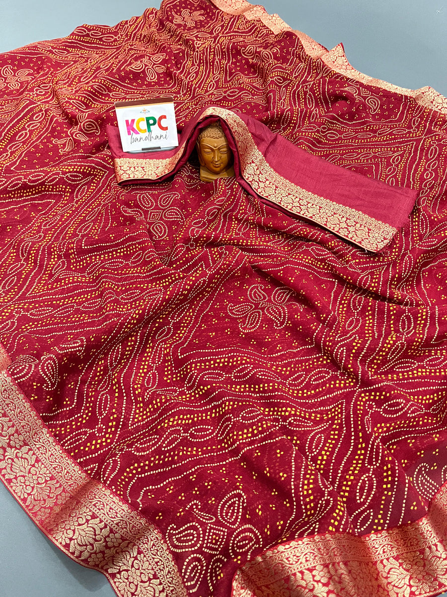 Beautiful Moss Chiffon Georgette Bandhani Sarees,OR, KCPC – KcPc Bandhani