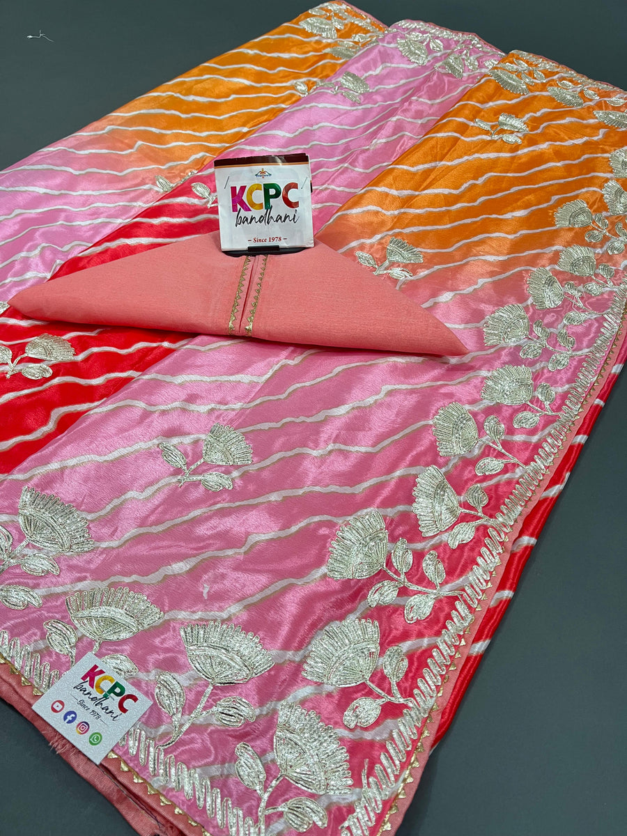 Latest Satin Silk Multicolored Tifli Leheriya Gotapatti work Saree ...