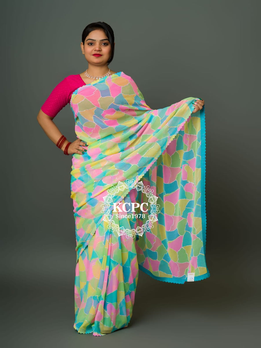 KcPc Pure Georgette Multi Colour Saree With Siroski Border Saree – KcPc ...