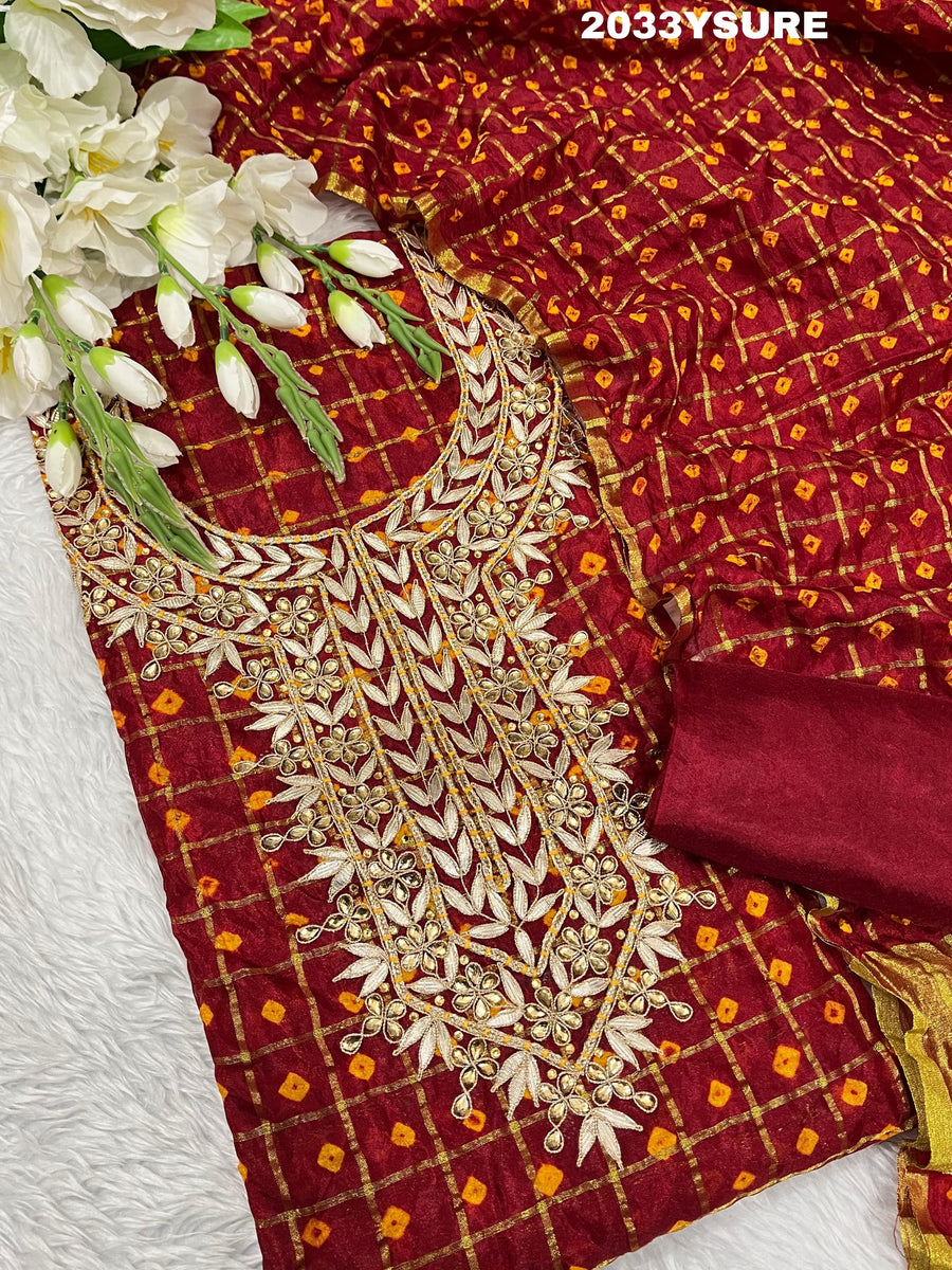 KcPc New Art Silk Bandhani Gharchola With Gota patti Stone Work Suit K ...