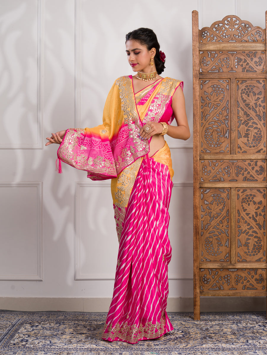 KcPc New HO silk Bandhani Style With Gotapatti Work Saree ASH – KCPC ...