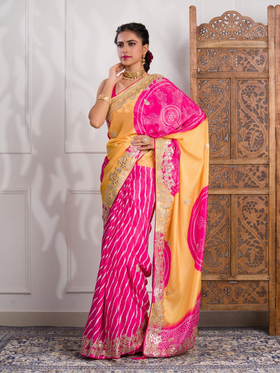 KcPc New HO silk Bandhani Style With Gotapatti Work Saree ASH – KCPC ...