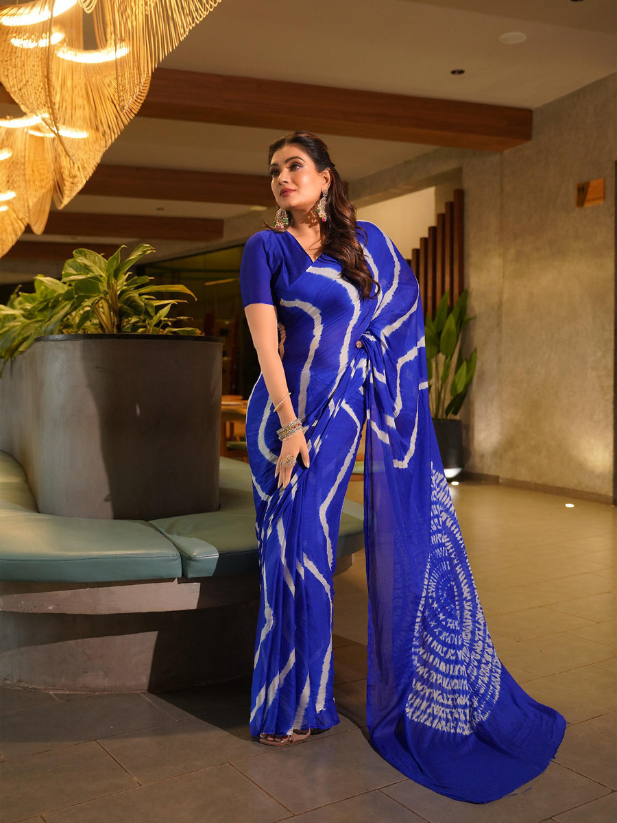 KCPc New Beautiful Chinon Saree in Leheriya Pattern Saree KRN – KCPC Bandhani