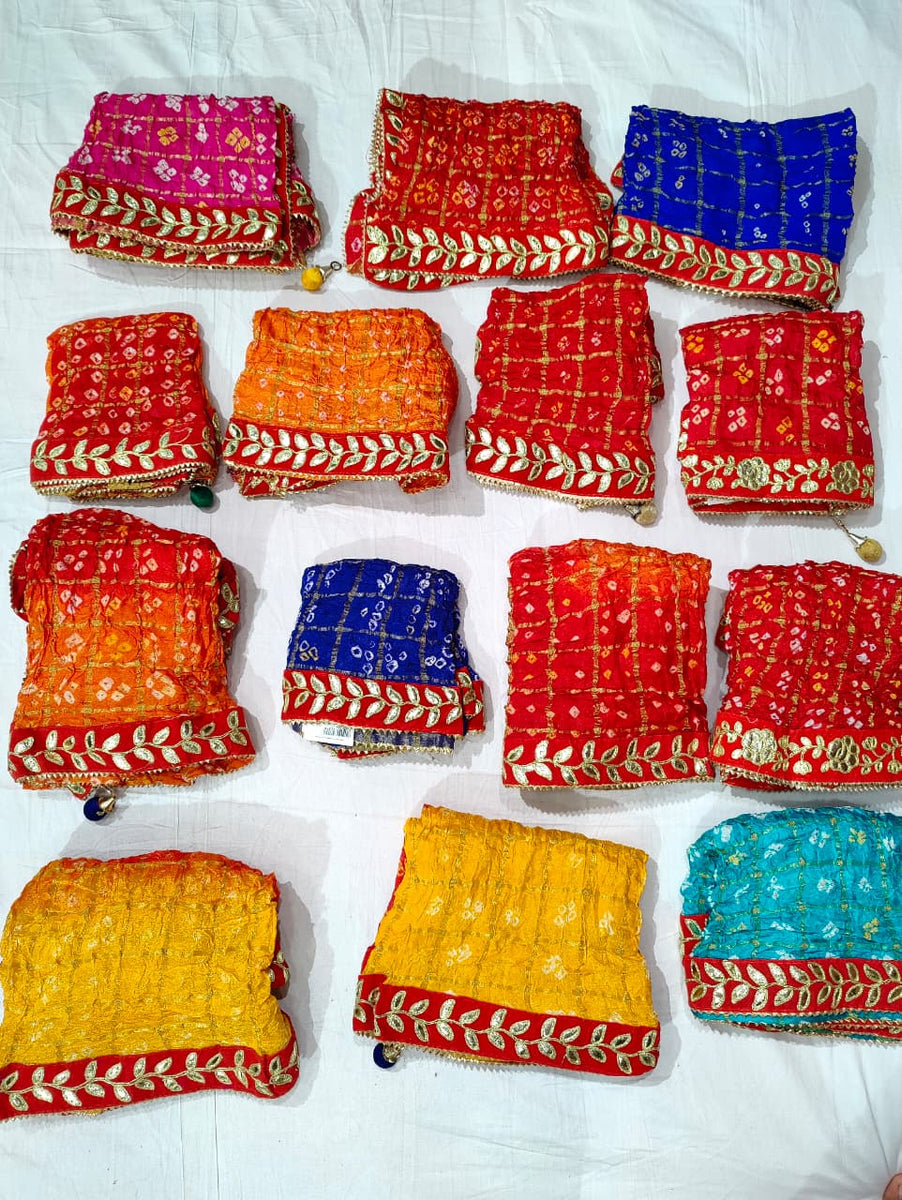 KcPc New Premium Art Silk Bandhani Dupatta with Elegant Gota Patti Bor ...