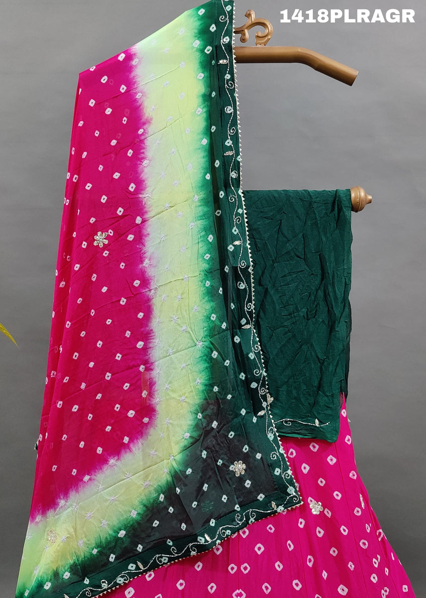 KcPc New Multi Shade Bandhani Cutdana Work Lehenga GSM – KCPC Bandhani