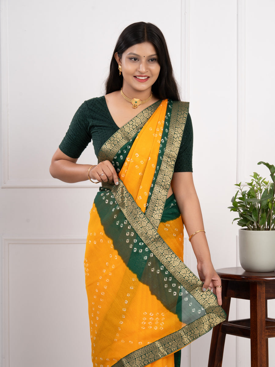 Rajasthani Bandhani Pure Moss Chiffon Crape Saree | New Bandhej Sarees ...