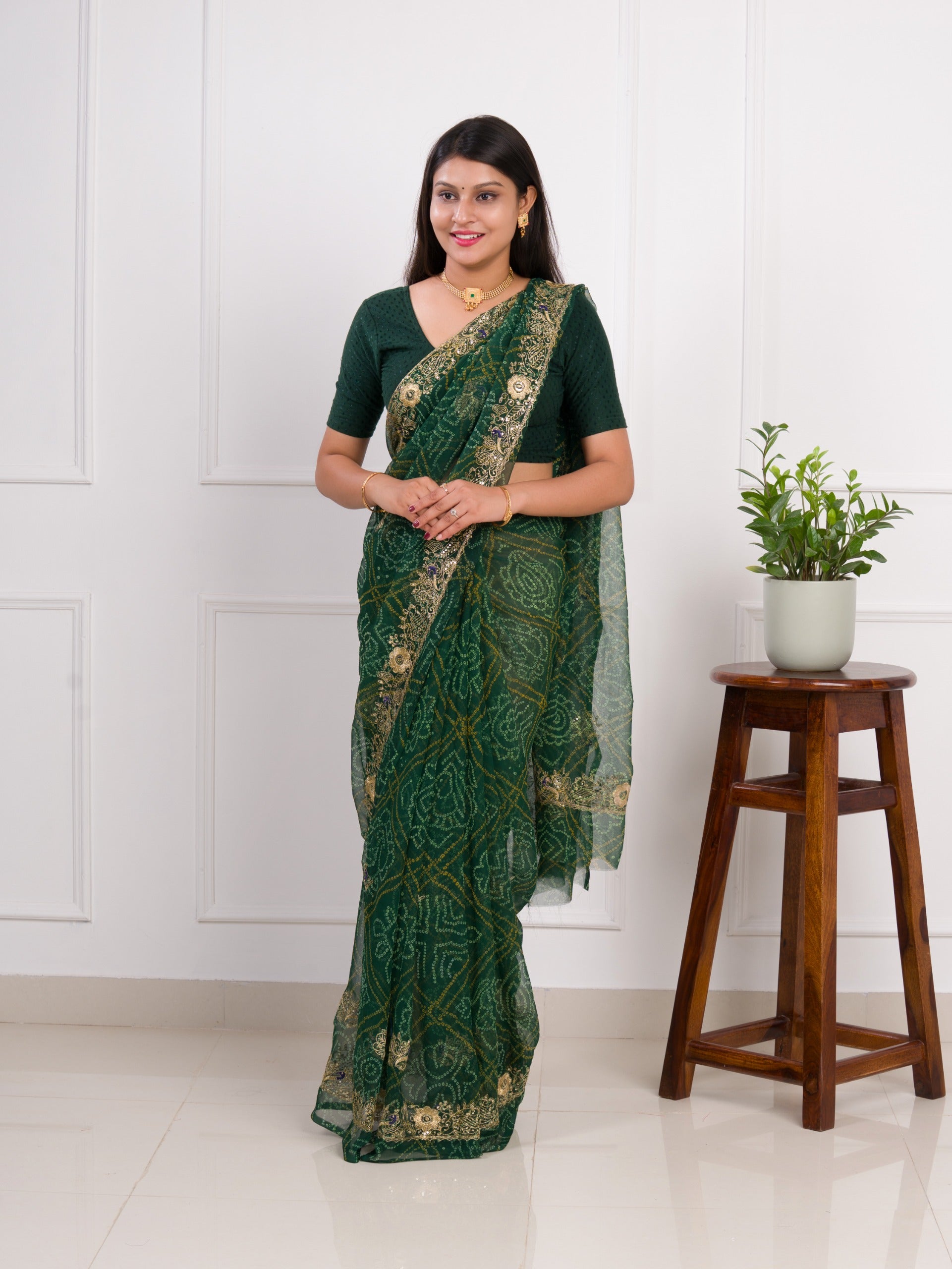 KcPc latest Royal Bandhani Georgette Saree With Golden Embellishments ...