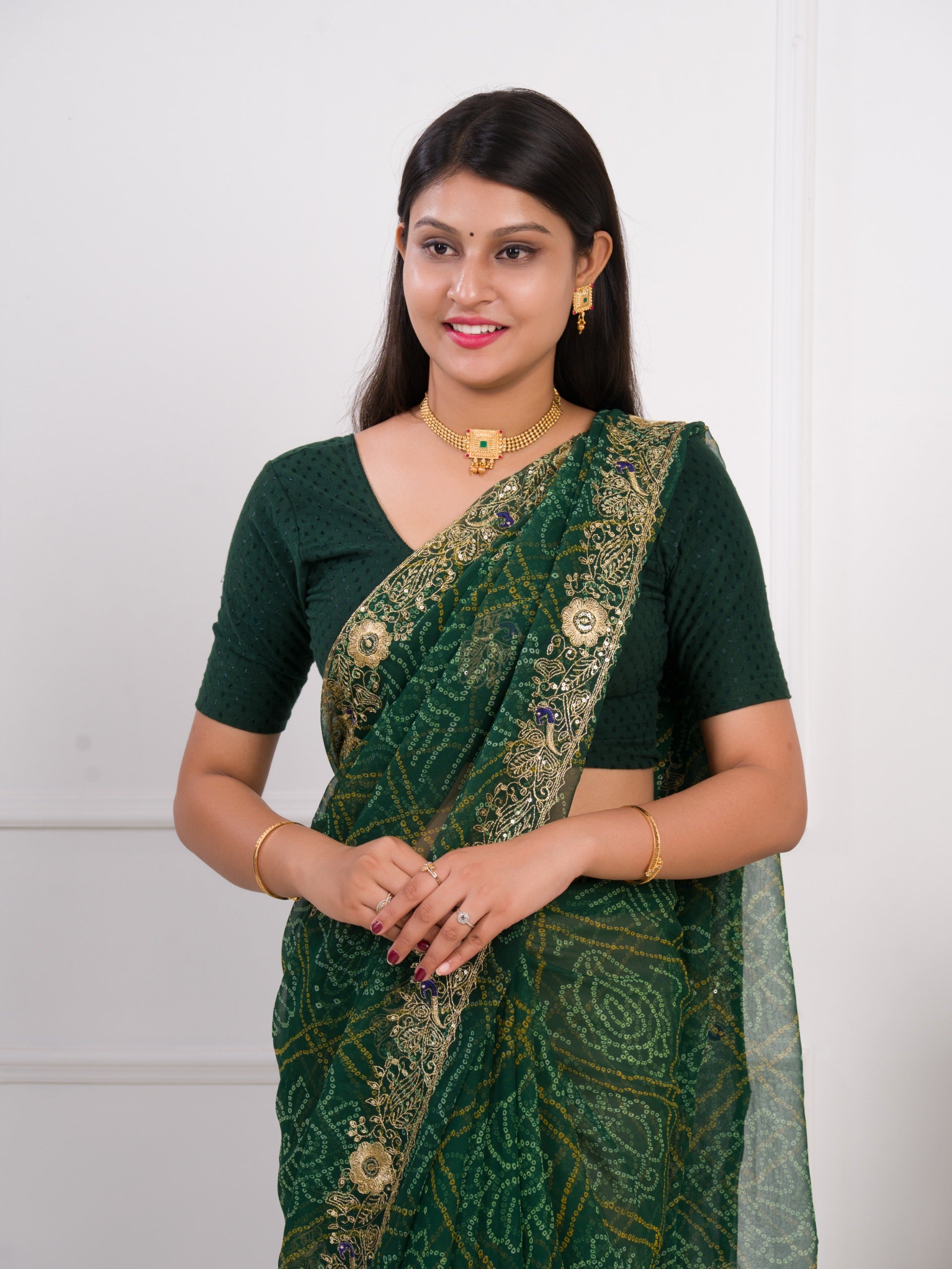 KcPc latest Royal Bandhani Georgette Saree With Golden Embellishments ...